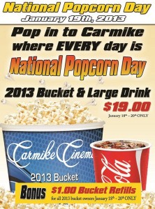 $1 Popcorn Refills at Carmike Cinema on National Popcorn Day (January ...